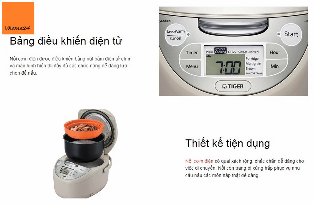 Nồi cơm điện Tiger 1.8 lít JAX-S18W | Vhome24-Thế giới gương soi online